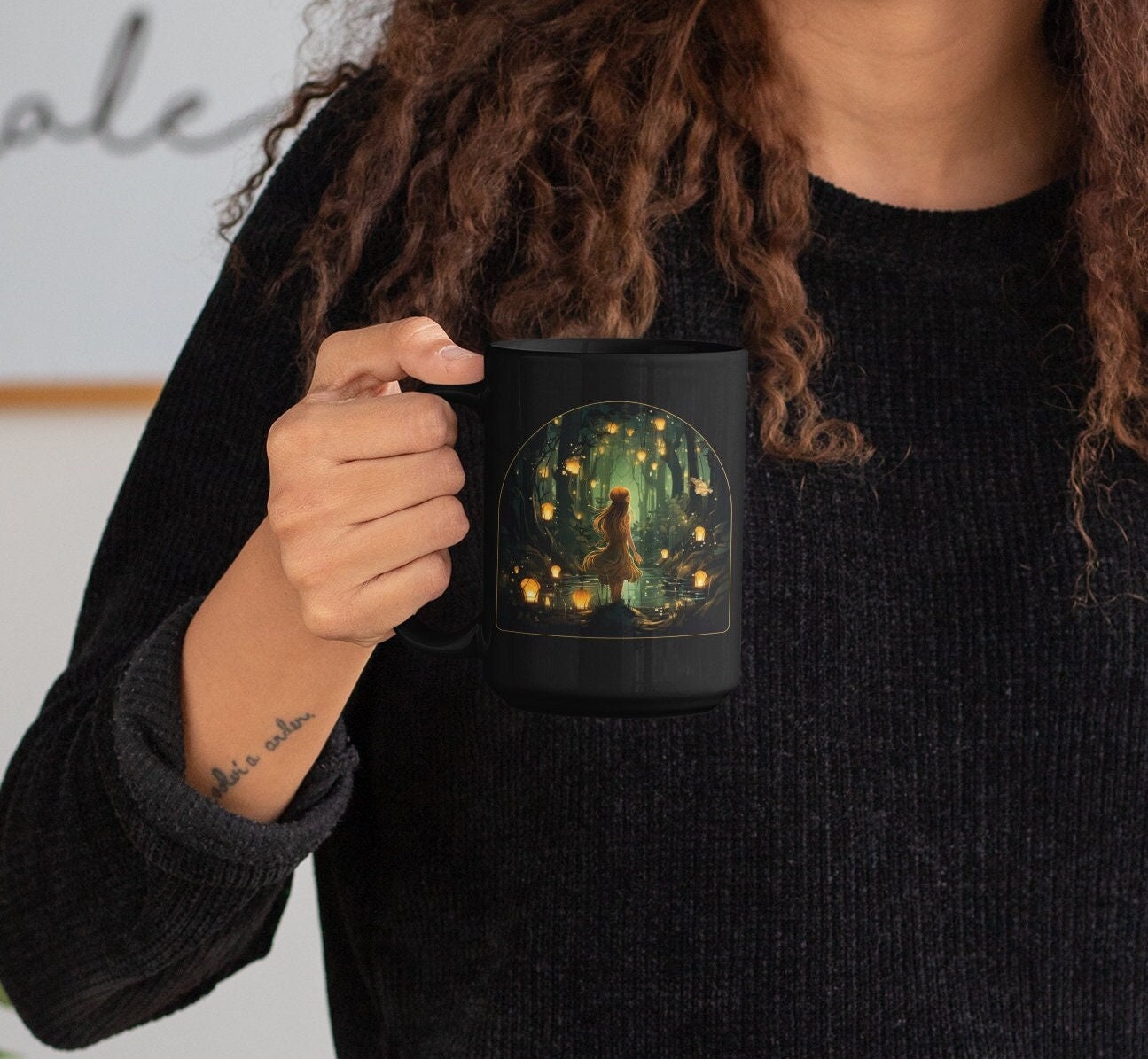 Enchanted Forest Fairy Mug, 15oz Black Ceramic Mug, Magical Forest ...