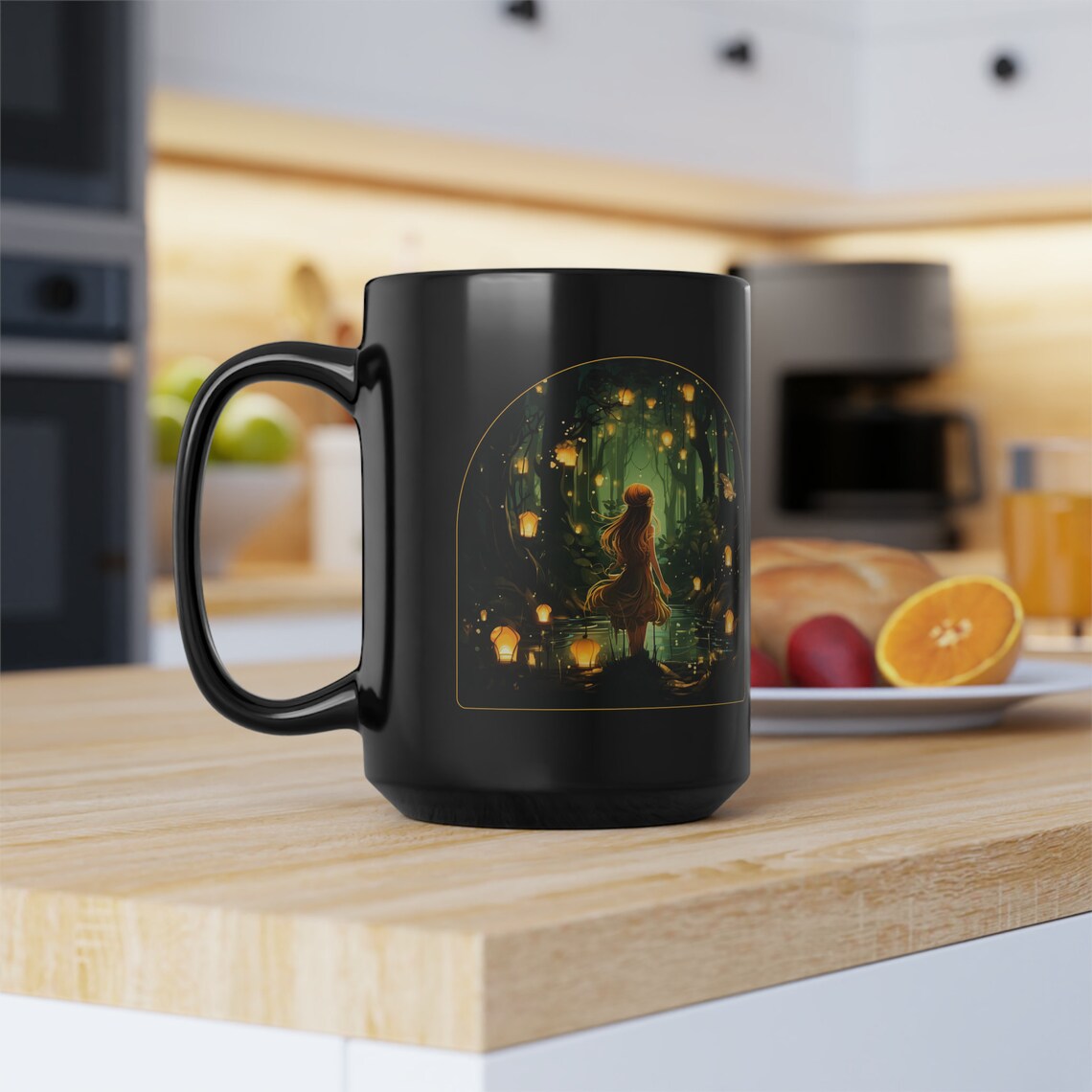 Enchanted Forest Fairy Mug, 15oz Black Ceramic Mug, Magical Forest ...