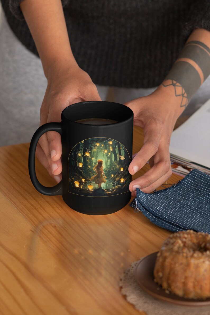 Enchanted Forest Fairy Mug, 15oz Black Ceramic Mug, Magical Forest ...