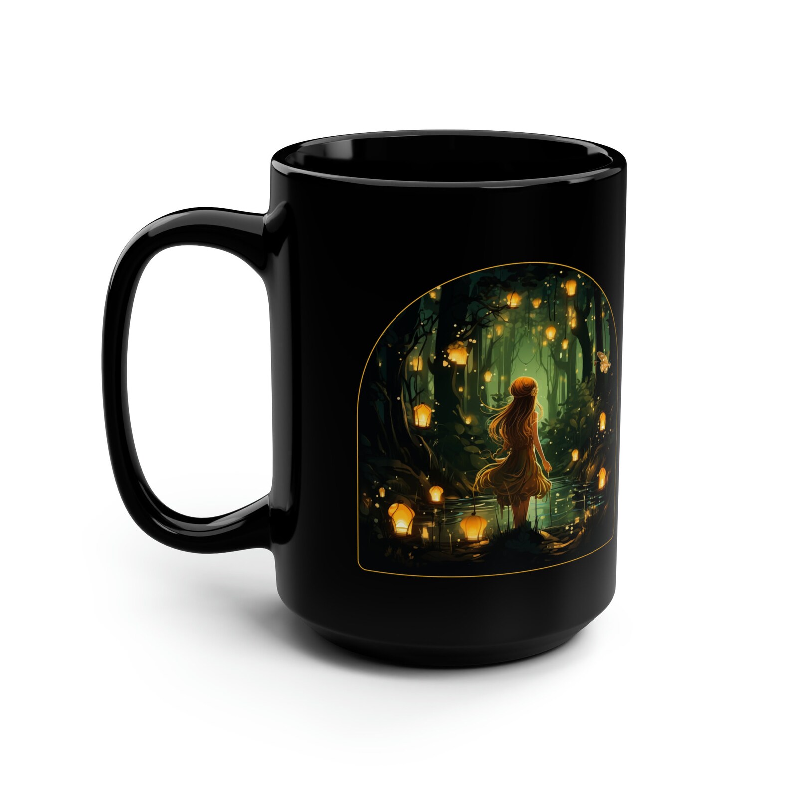 Enchanted Forest Fairy Mug, 15oz Black Ceramic Mug, Magical Forest, Unique Gift, Fairy Design ...