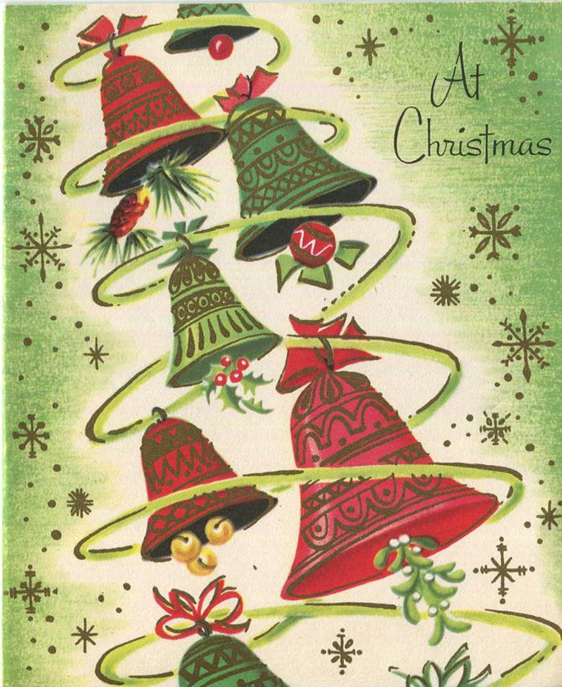 105 Beautiful Christmas Bells - Mid-century Christmas Card Illustration ...