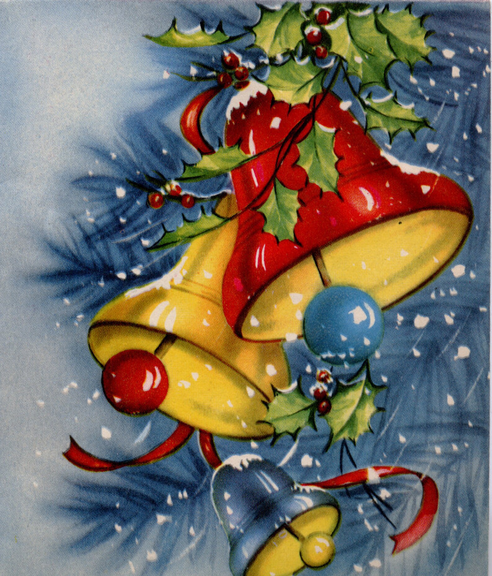 105 Beautiful Christmas Bells - Mid-century Christmas Card Illustration ...