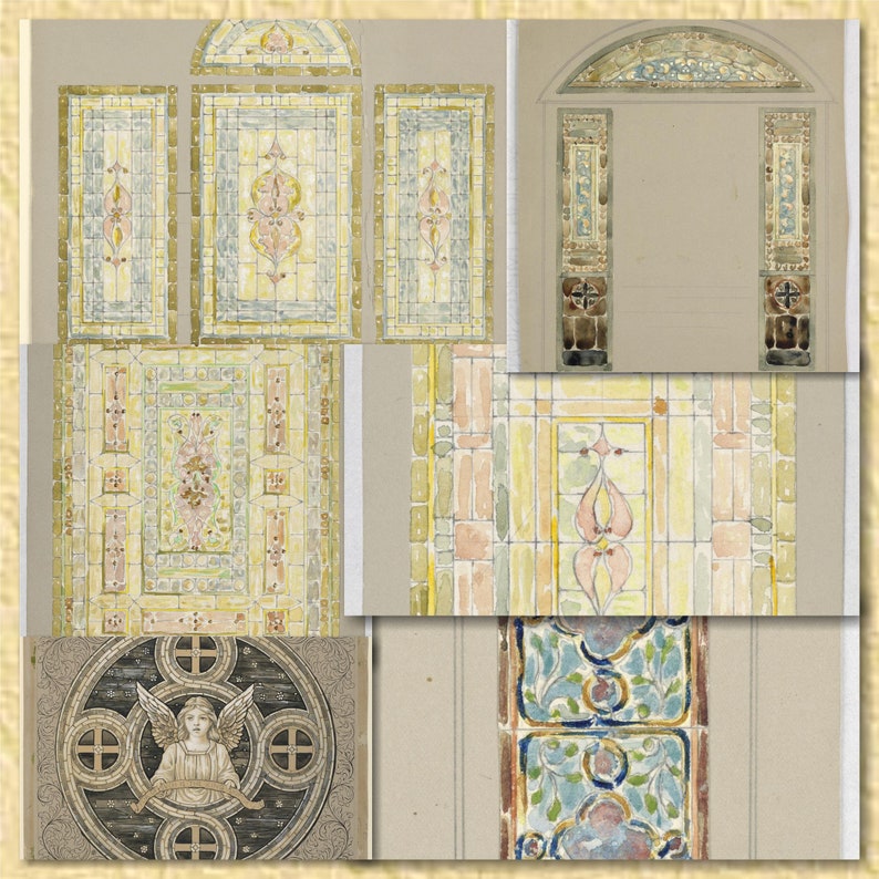 125 Victorian Era Watercolor Designers' Stained Glass Window Drawings ...