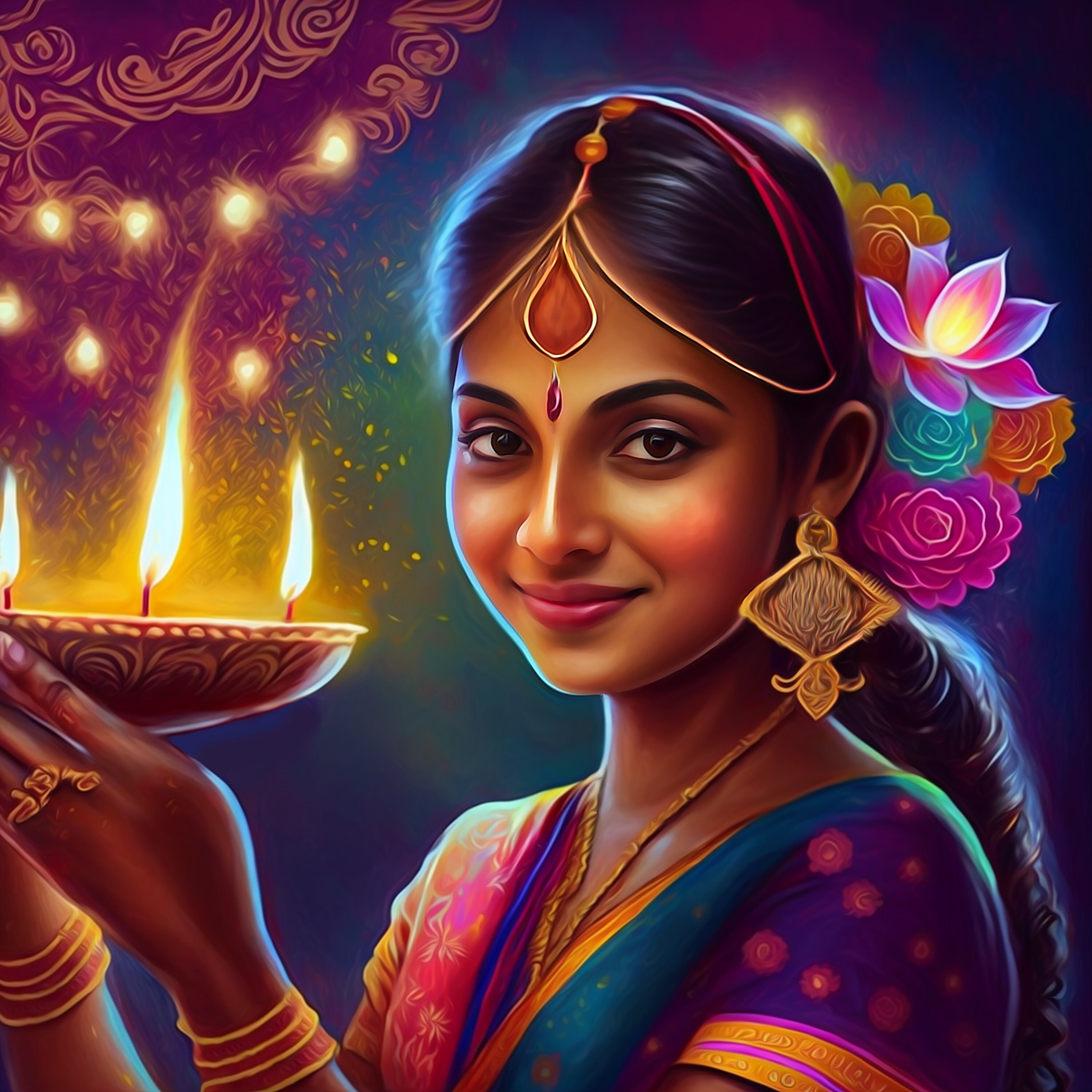 Diwali Oil Painting