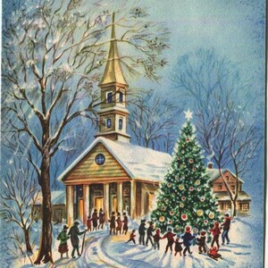 Curated Collection of Vintage Mid-century Christmas Card Church Scenes ...