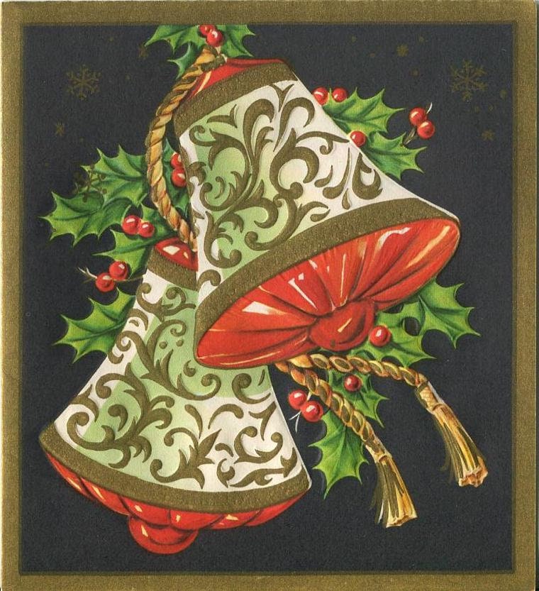105 Beautiful Christmas Bells - Mid-century Christmas Card Illustration ...