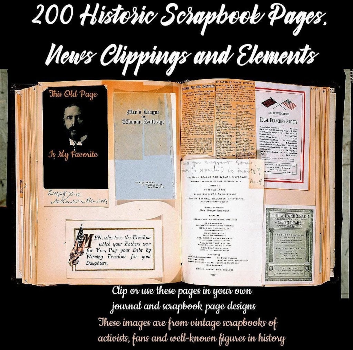 200 Photos of Historic Scrapbook and Journal Pages of Famous People and ...