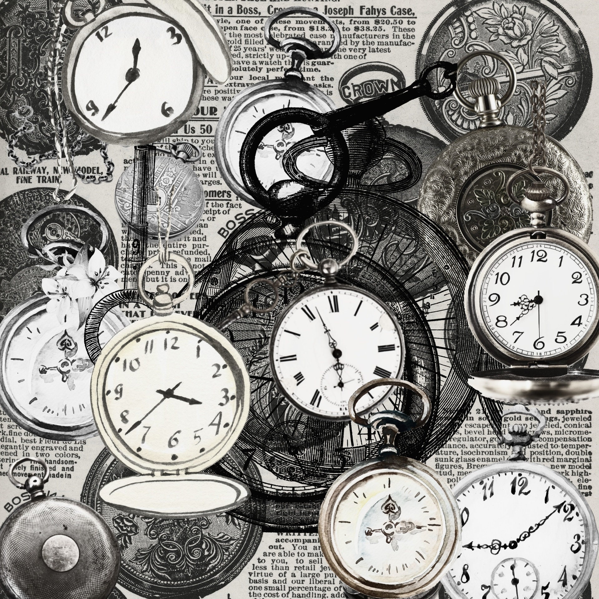 135 Clocks and Timepieces - Graphics for Journalers, Collagists and ...