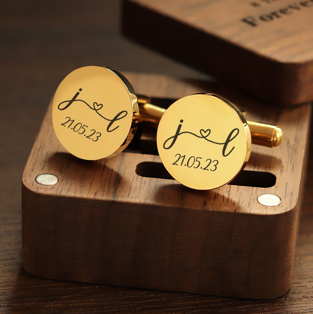 Custom Cufflinks – Engraved Box Optional, Custom Wedding Day Cuff Links ...