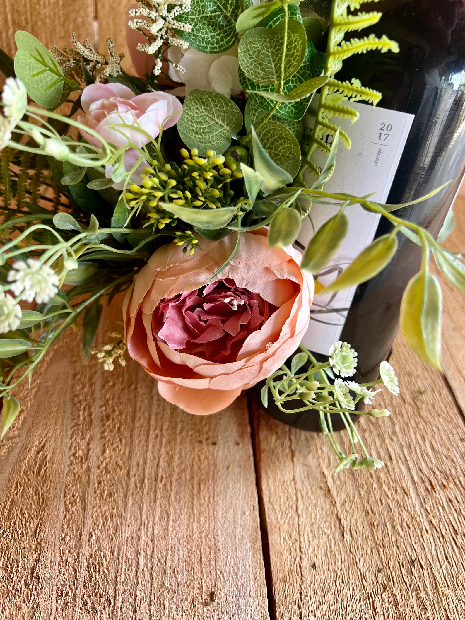 Floral Arrangement Wine Bottle Bouquet, Hostess Gift, Wine Bottle ...