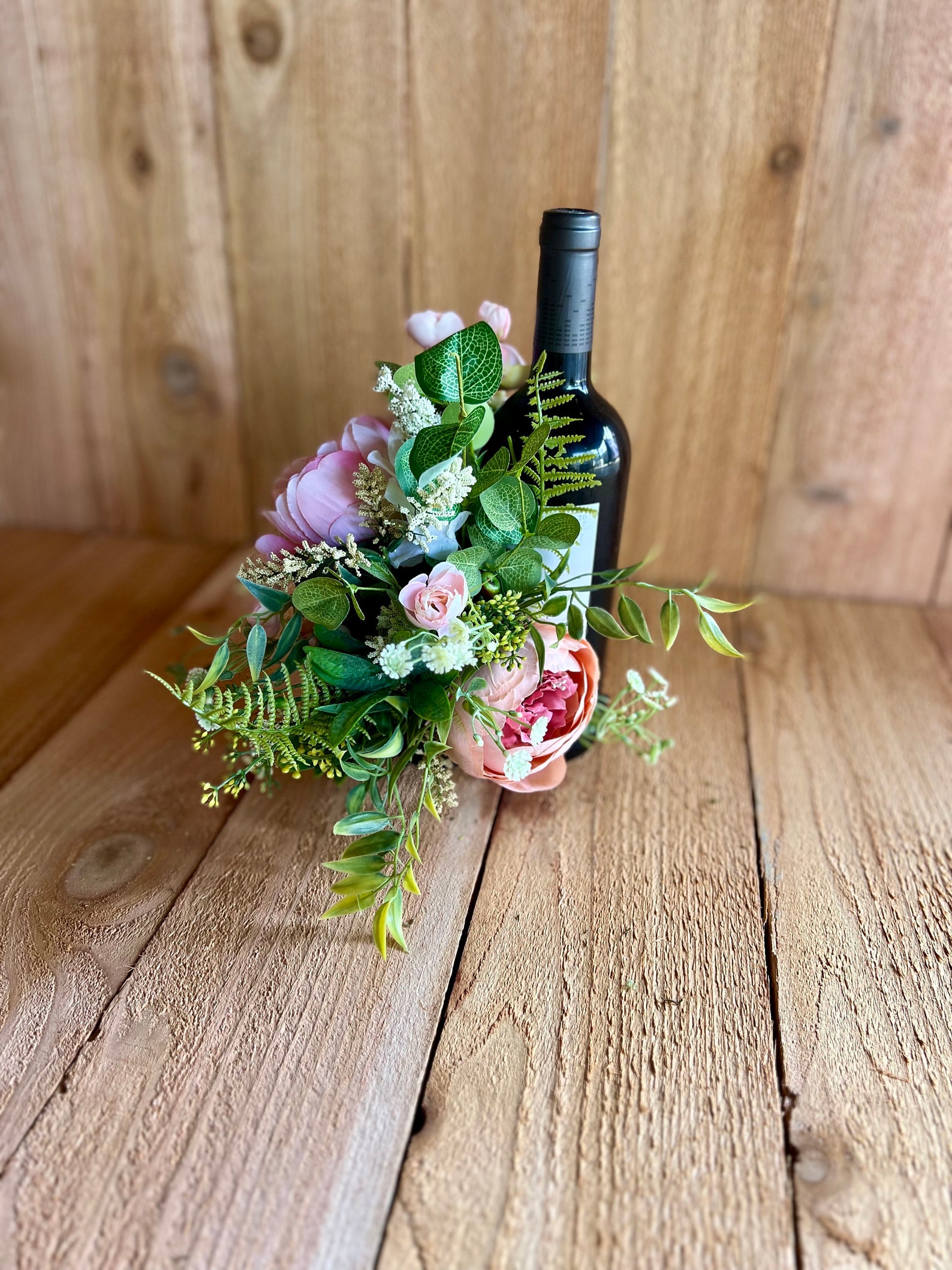 Floral Arrangement Wine Bottle Bouquet, Hostess Gift, Wine Bottle ...