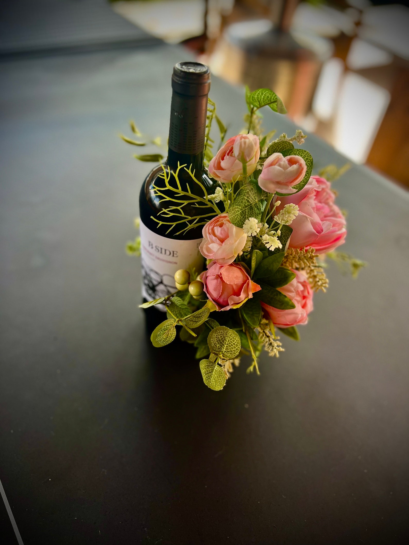 Floral Arrangement Wine Bottle Bouquet, Hostess Gift, Wine Bottle ...