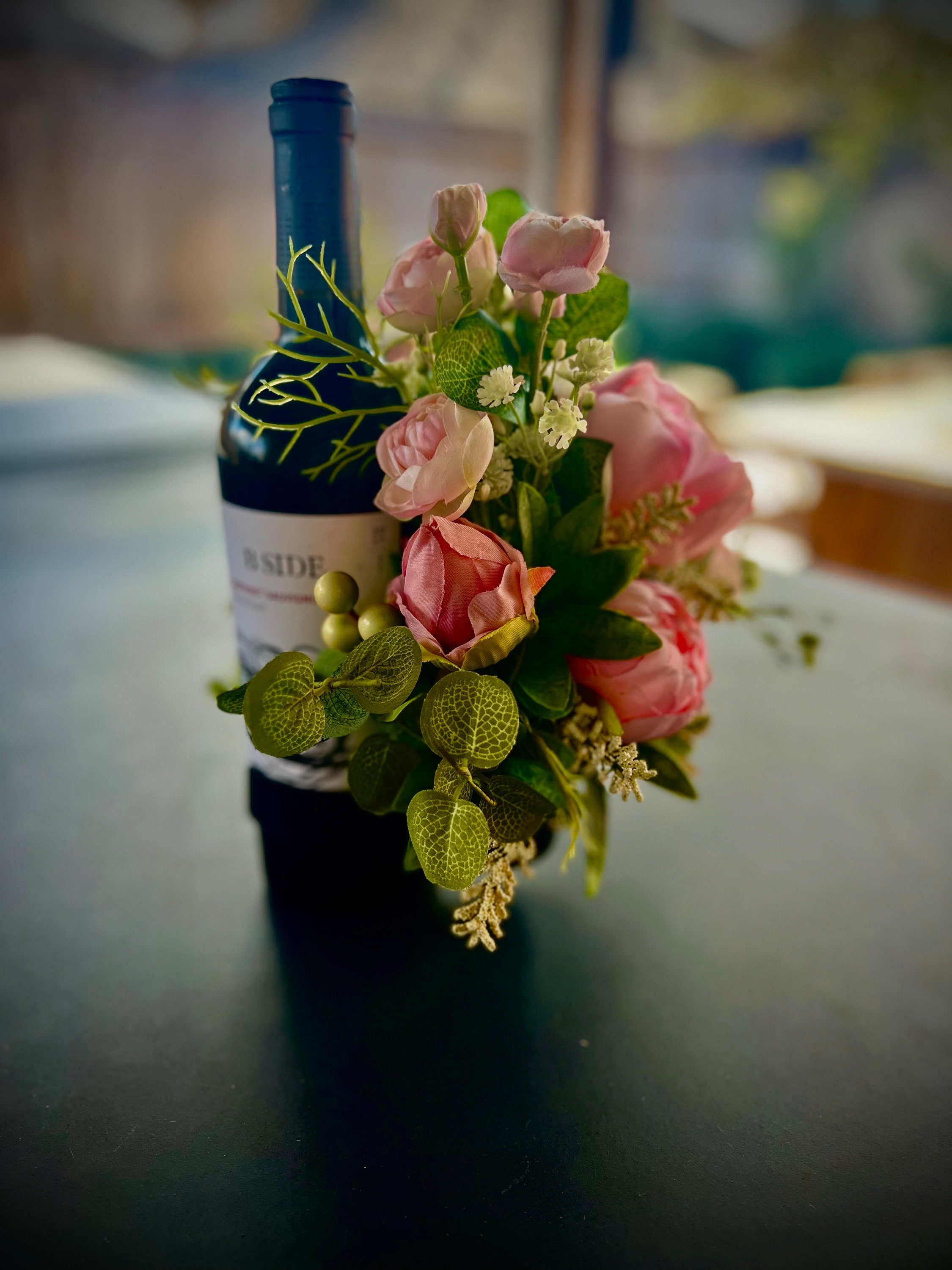 Floral Arrangement Wine Bottle Bouquet, Hostess Gift, Wine Bottle ...