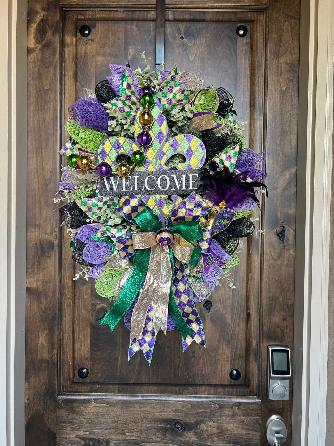 Mardi Gras Wreath, Fleur De Lis Front Door Hanger, Mardi Gras Door ...