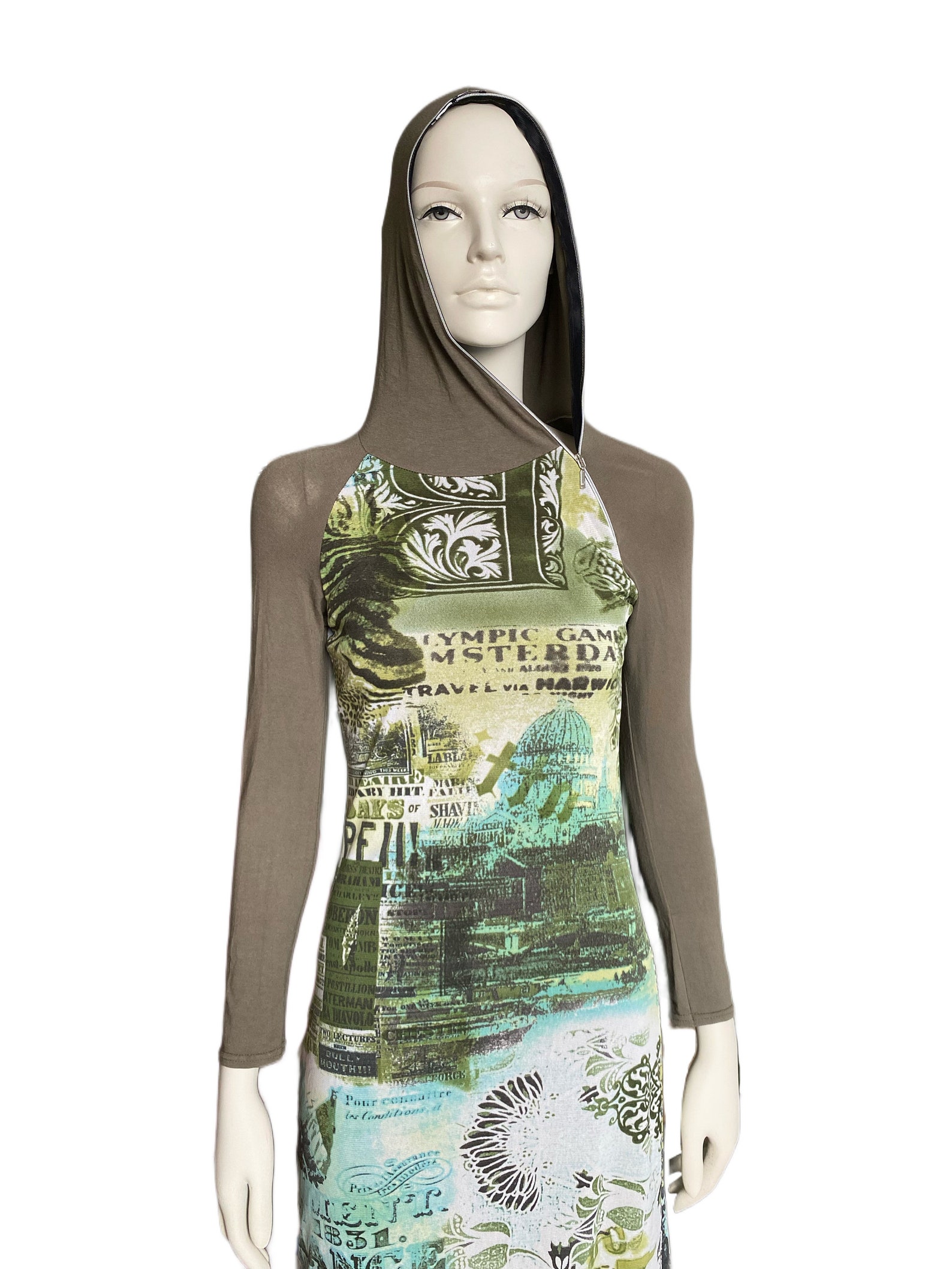 Insane Vintage 90s French Designer Graphic Print Green Mesh Scenic ...