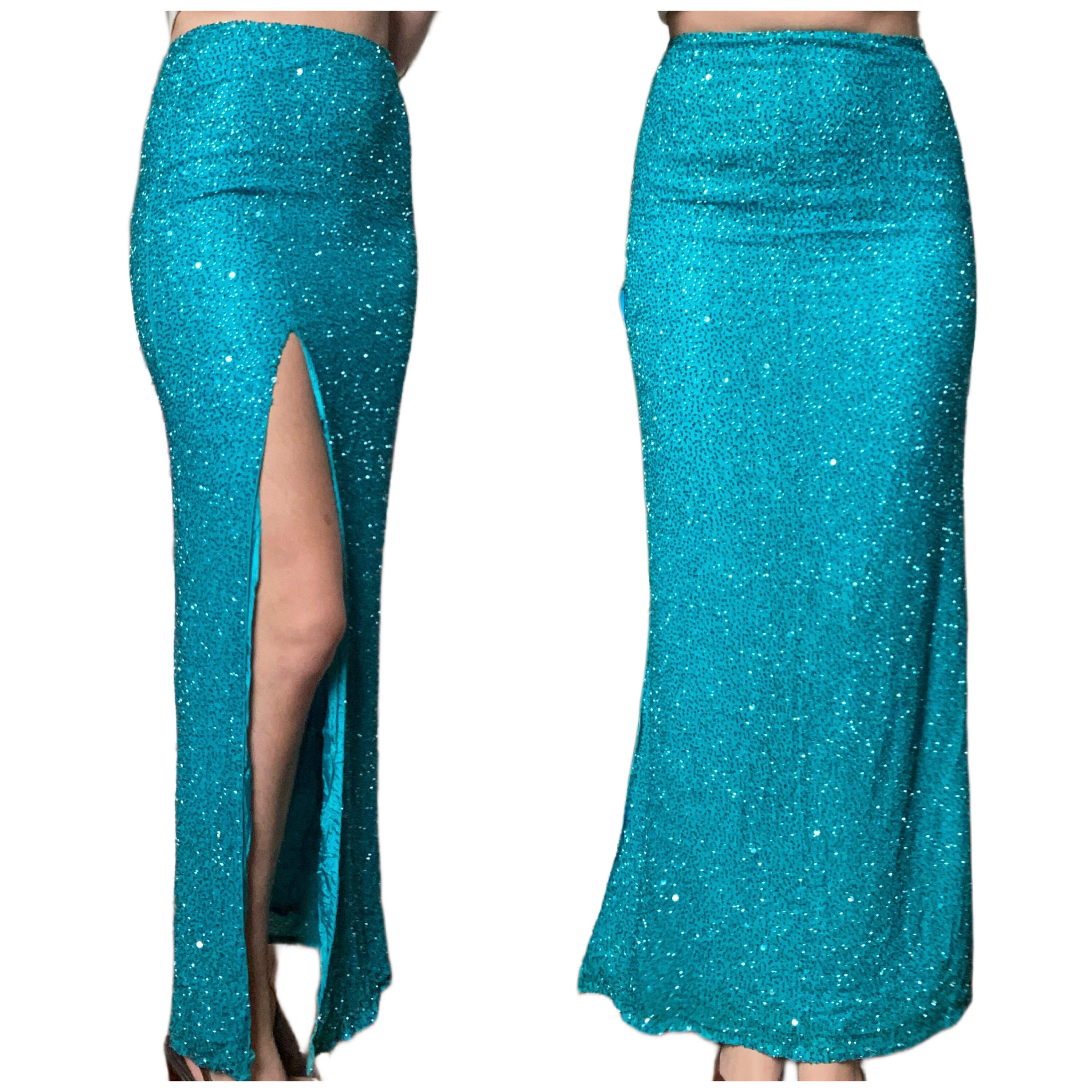 Incredible Vintage 90s Mermaidcore Turquoise Blue Ocean Sequins Maxi ...