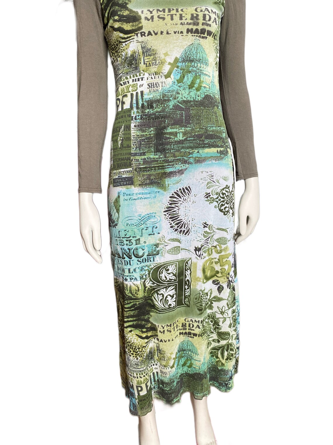 Insane Vintage 90s French Designer Graphic Print Green Mesh Scenic ...