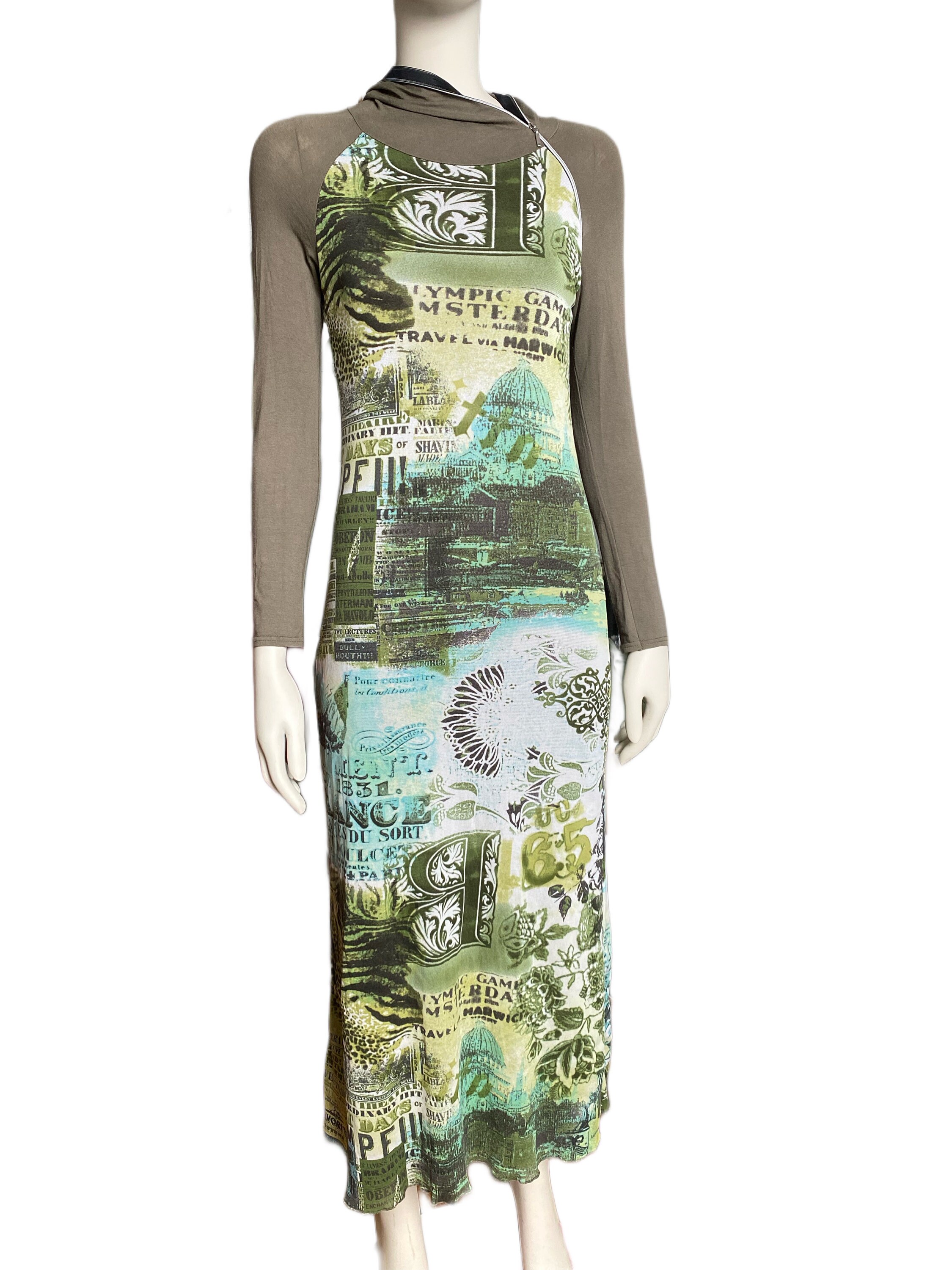 Insane Vintage 90s French Designer Graphic Print Green Mesh Scenic ...