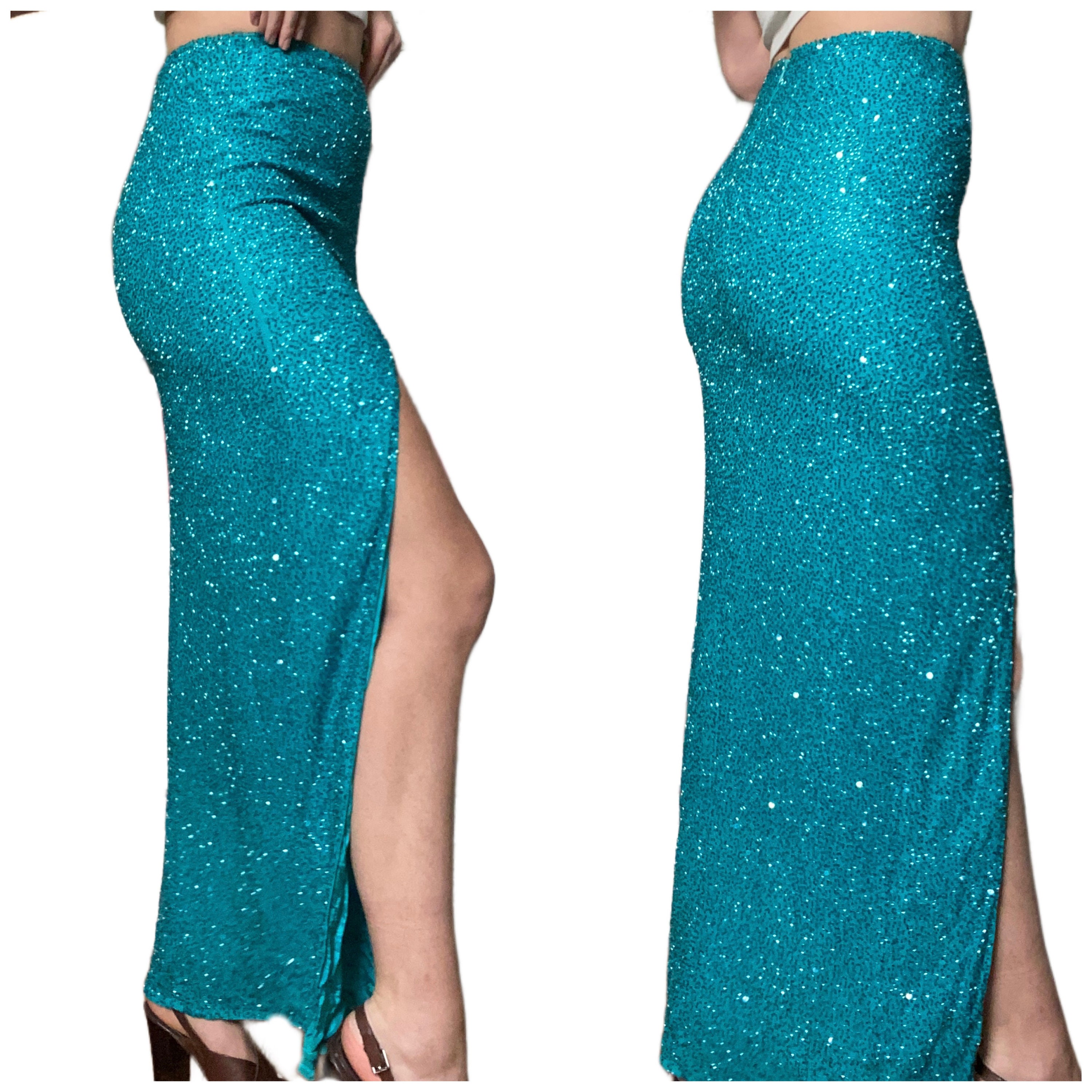 Incredible Vintage 90s Mermaidcore Turquoise Blue Ocean Sequins Maxi ...