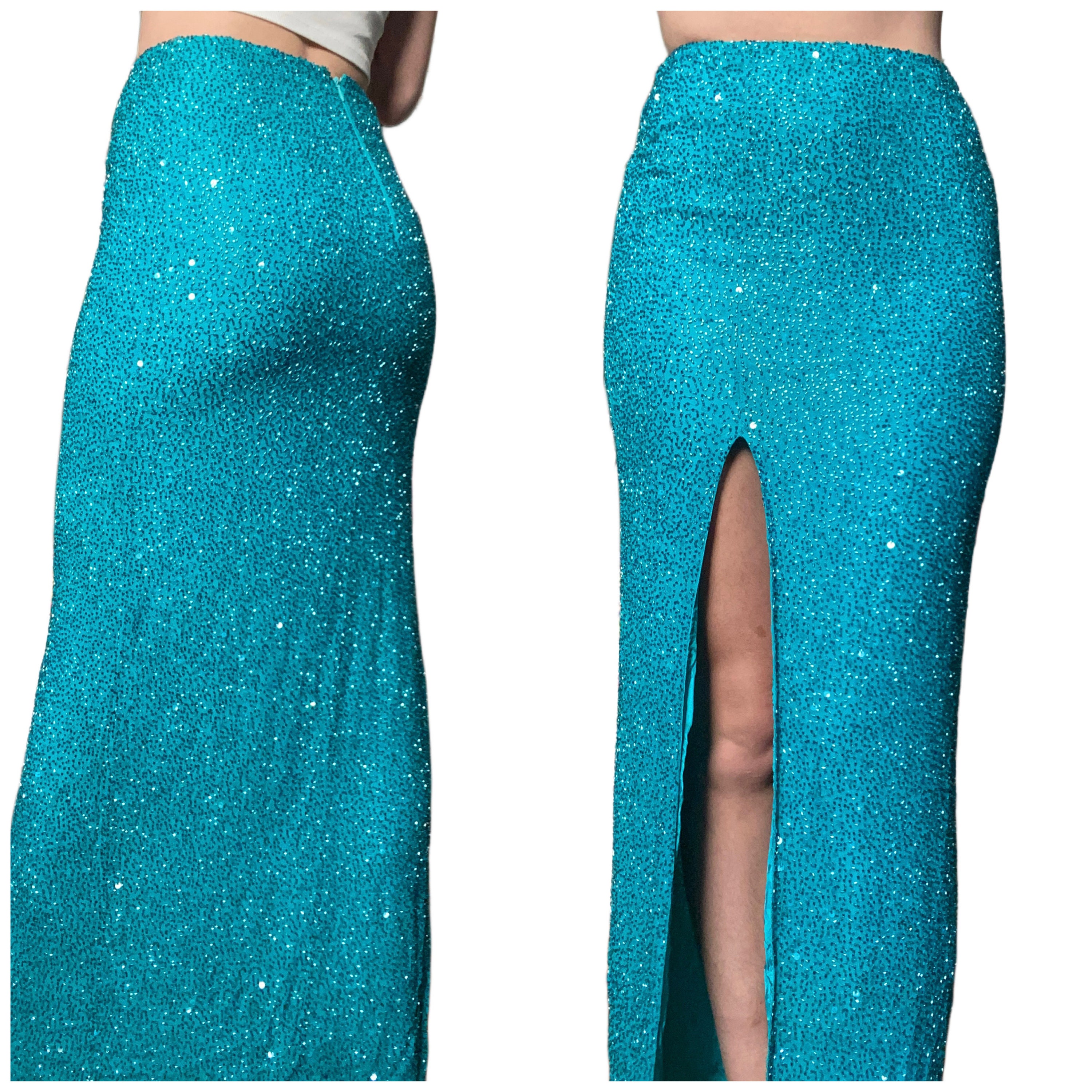 Incredible Vintage 90s Mermaidcore Turquoise Blue Ocean Sequins Maxi ...