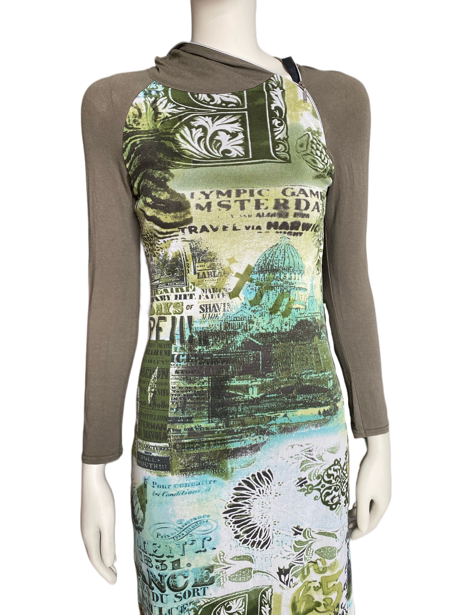 Insane Vintage 90s French Designer Graphic Print Green Mesh Scenic ...