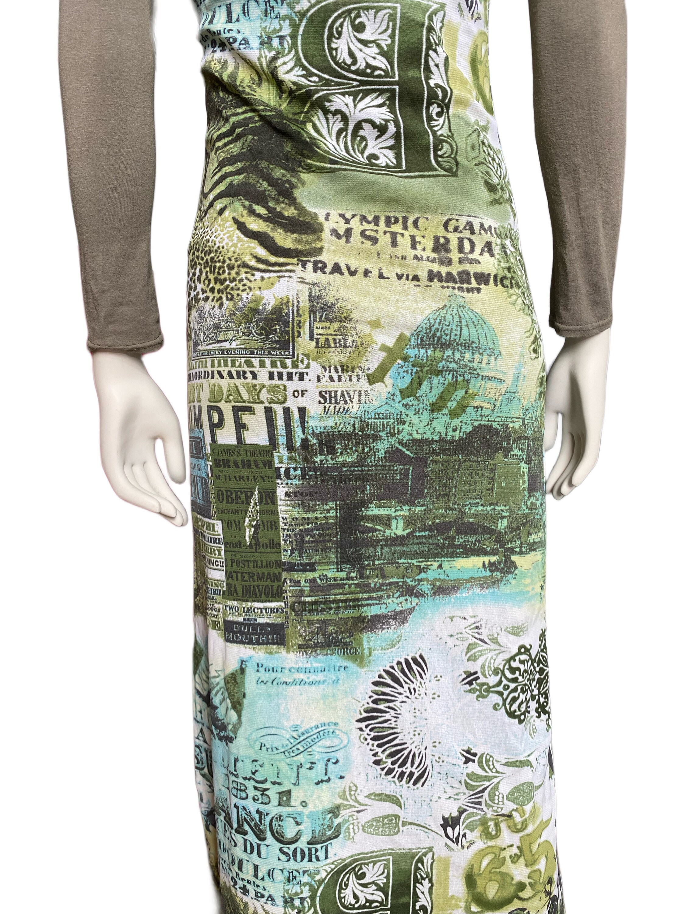 Insane Vintage 90s French Designer Graphic Print Green Mesh Scenic ...