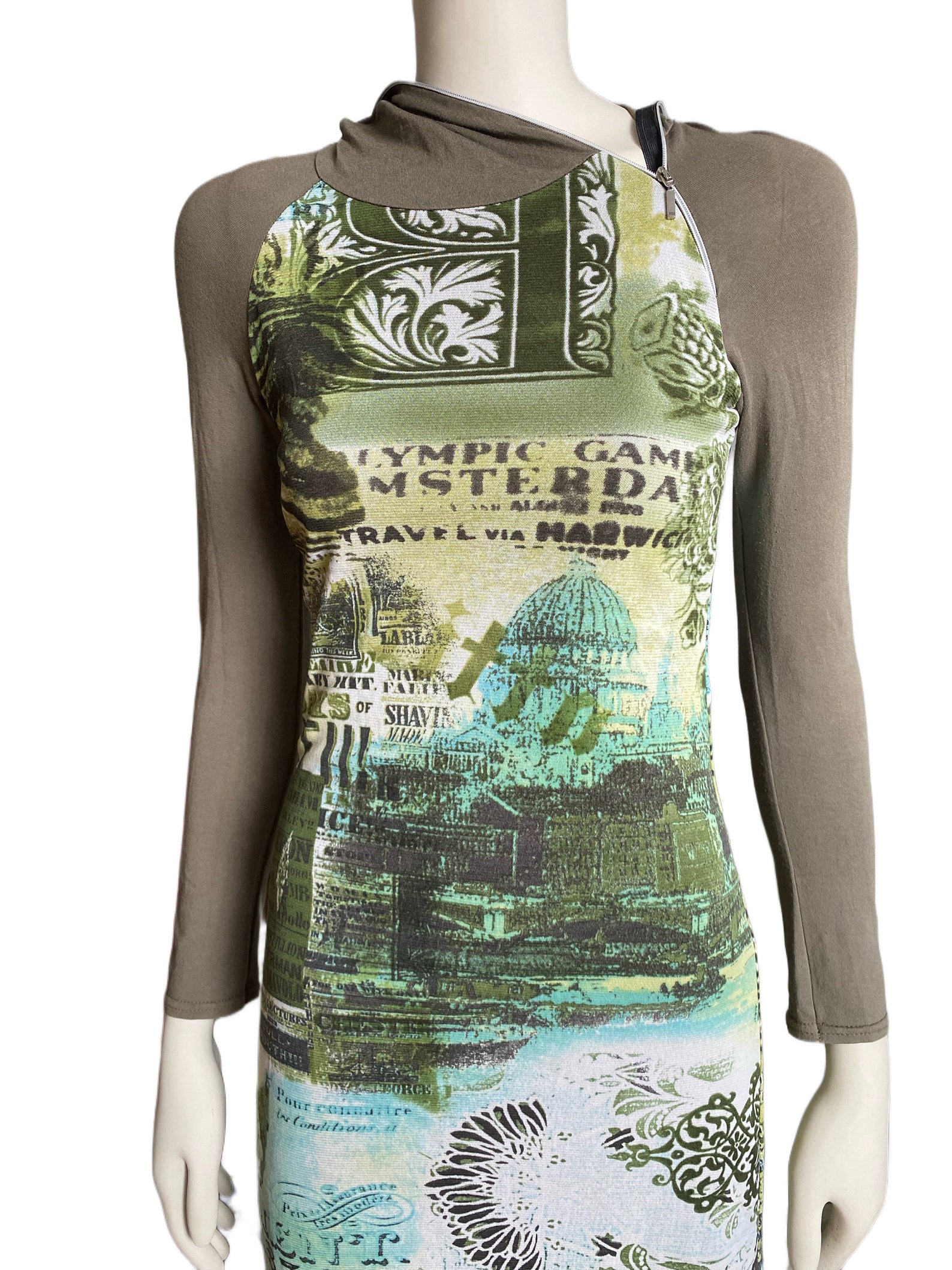 Insane Vintage 90s French Designer Graphic Print Green Mesh Scenic ...