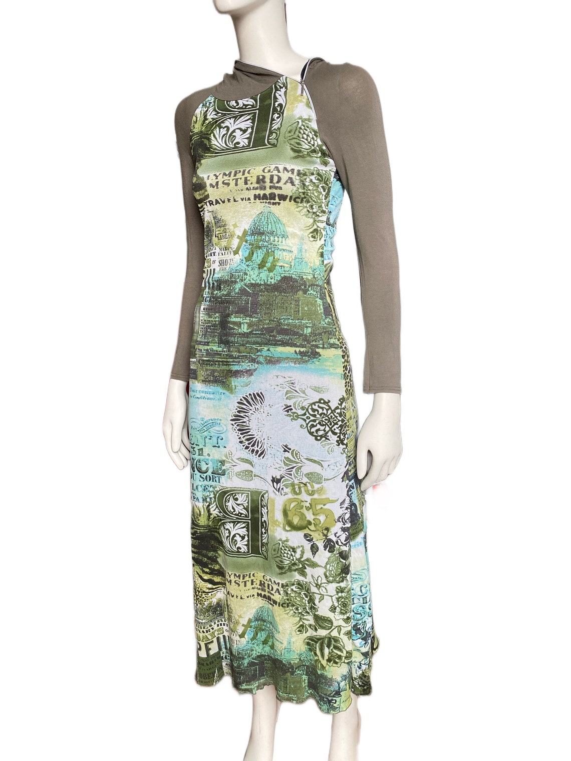 Insane Vintage 90s French Designer Graphic Print Green Mesh Scenic ...