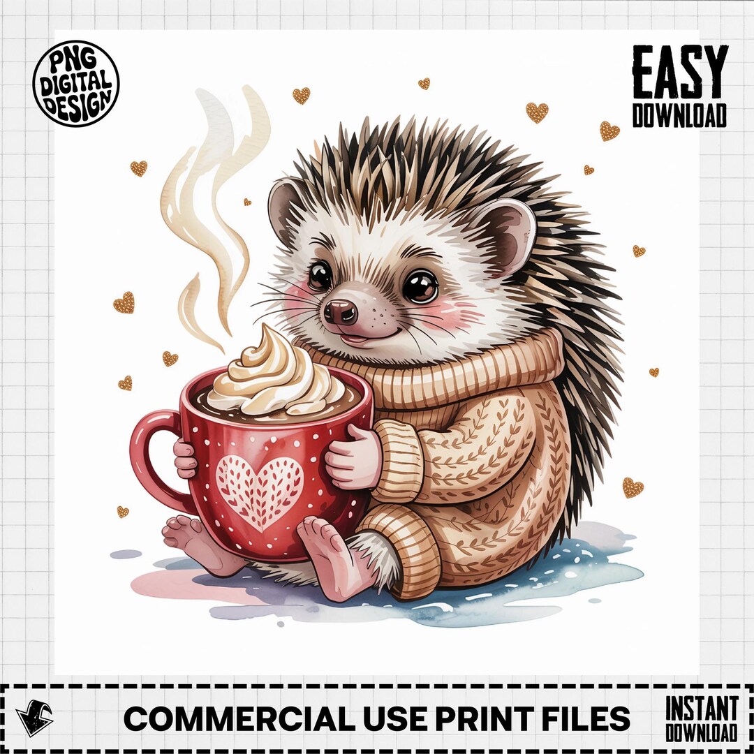 Cute Christmas Hedgehog PNG, Cozy Winter Animal Clipart, Sublimation ...