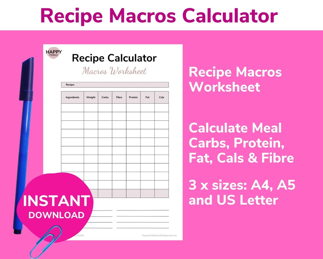 Recipe Food Macros Worksheet Calculate Carbs Fat Protein - Etsy