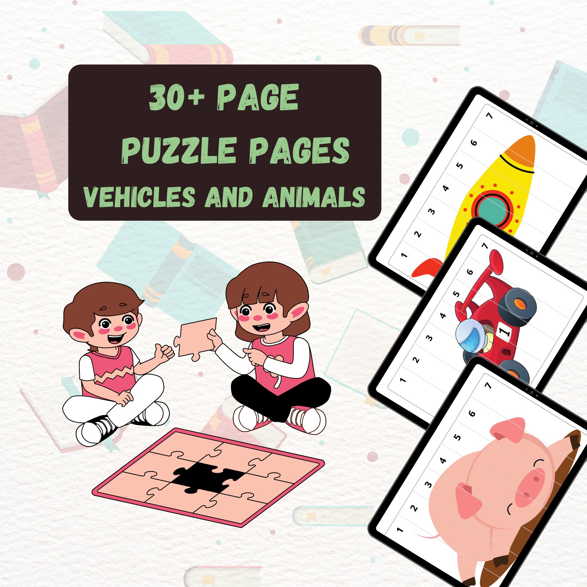 Math Number Puzzle Puzzle Numbers Vehicles And Animals Kids