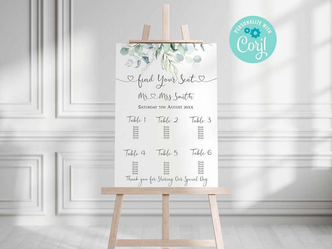 Wedding Seating Plan Eucalyptus Table Plan Chart Sage Green Table Plan ...