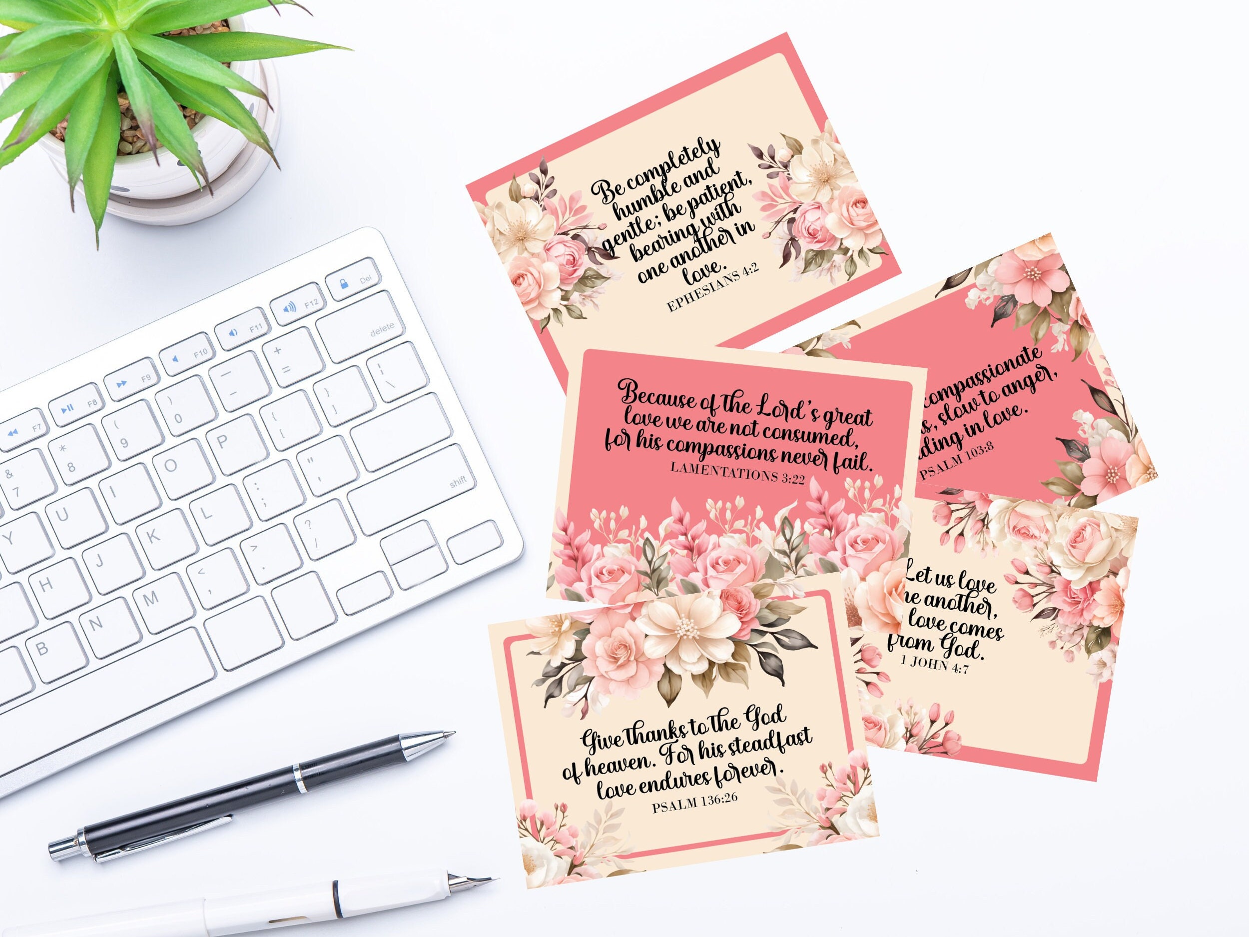 Printable Love Scripture Cards, Bible Verses With Pink Cream Flower ...