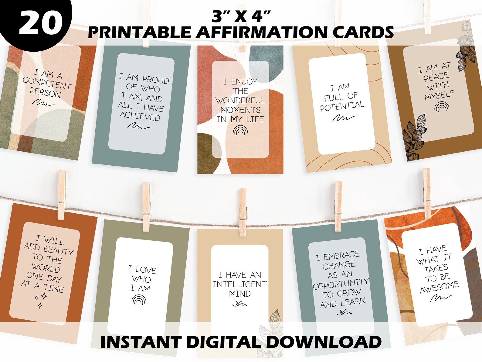 Mini Confidence Cards, Printable Affirmation Cards With Fall Tones ...