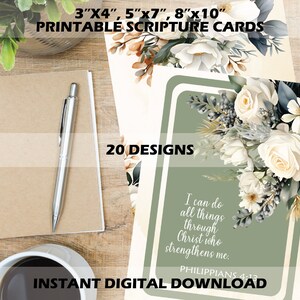 Bible Verse Cards, White Flower Arrangement Watercolor Cards With Blue ...