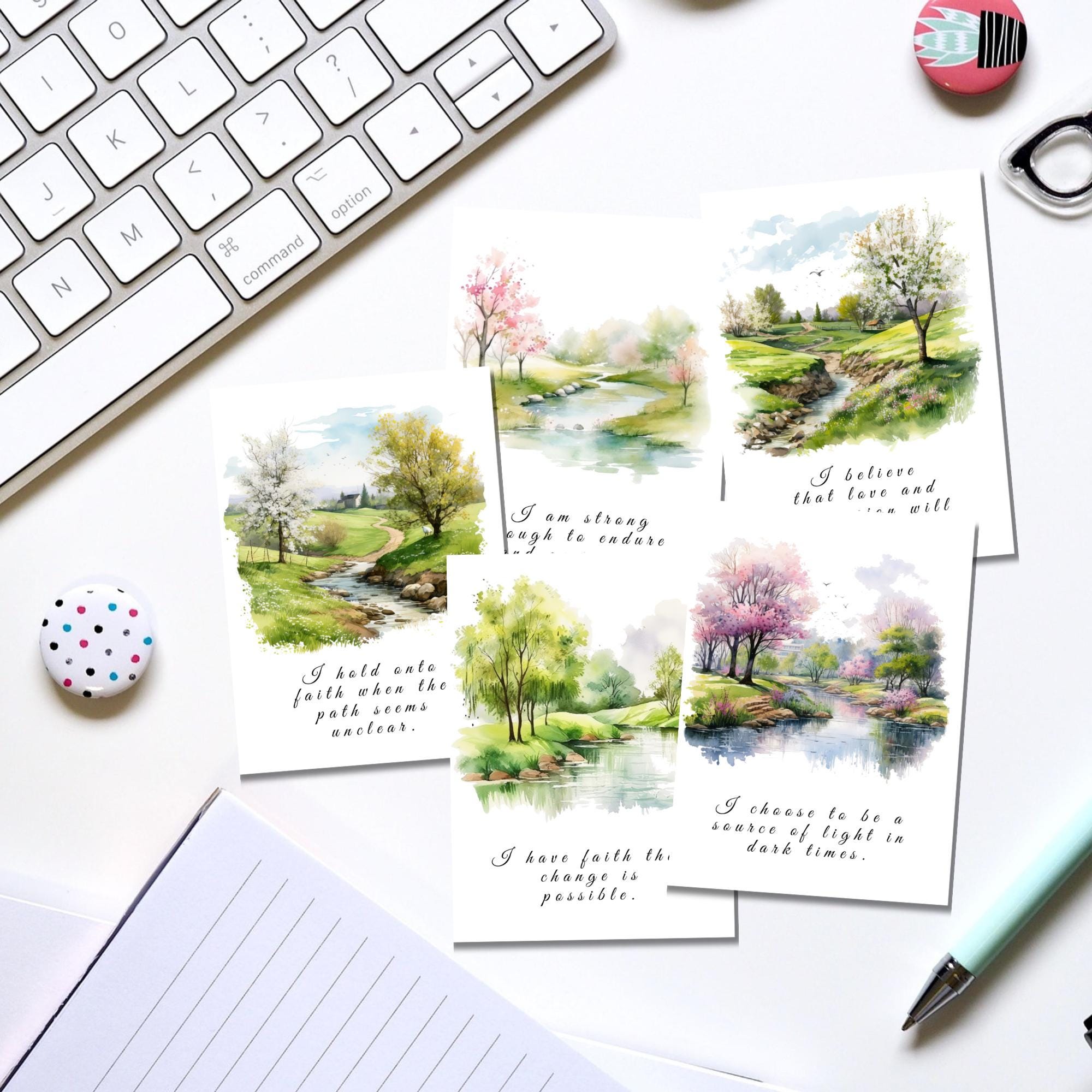 Nature Watercolor Affirmation Cards: Inspirational Mini Prints With ...