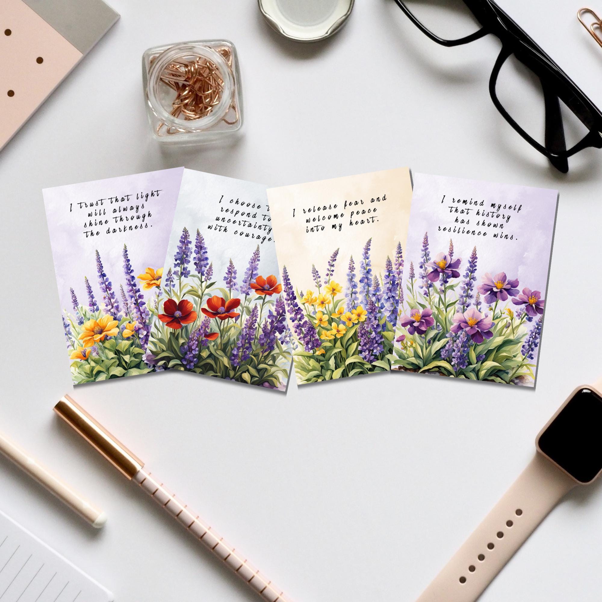Printable Affirmation Cards of Hope, Watercolor Wildflower Lavender ...