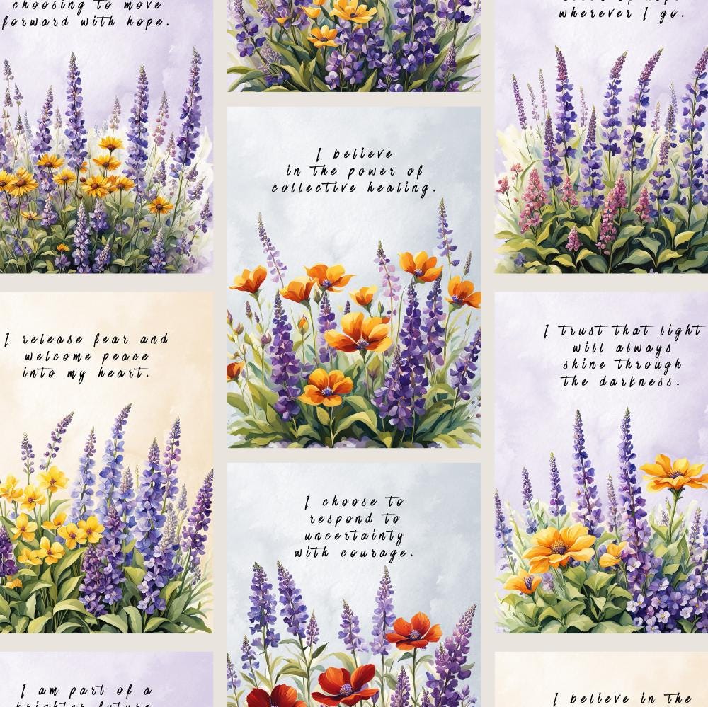 Printable Affirmation Cards of Hope, Watercolor Wildflower Lavender ...