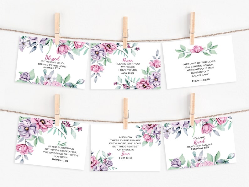 Bible Verse Affirmation Printable Cards Pink Purple Botanical ...