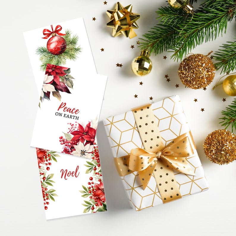 Printable Christmas Mini Cards, Set of 12 Festive 3x4 Inch Holiday ...