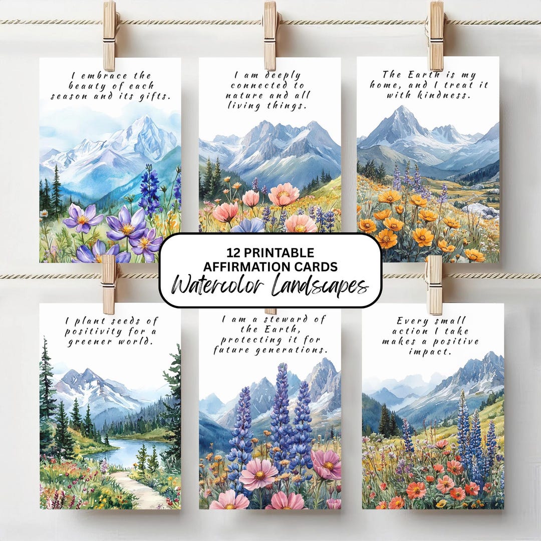 Watercolor Landscape Affirmation Cards: Nature-themed Printable (PDF ...