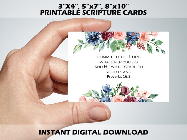 Mini Bible Verse Cards, Burgundy Blue Peach Watercolor Affirmation ...