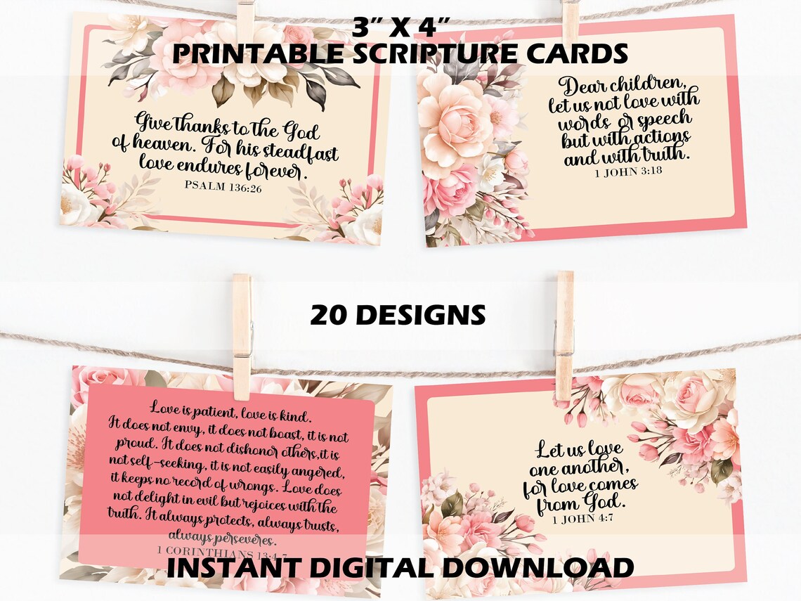 Printable Love Scripture Cards Bible Verses With Pink Cream - Etsy