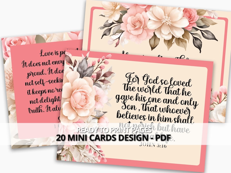 Printable Love Scripture Cards, Bible Verses With Pink Cream Flower ...