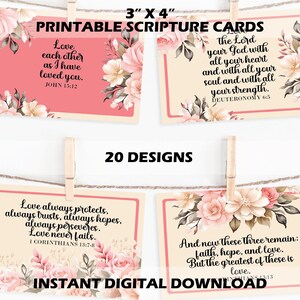 Love Bible Verse Cards With Pink Cream Watercolor Bouquets, Encouraging ...