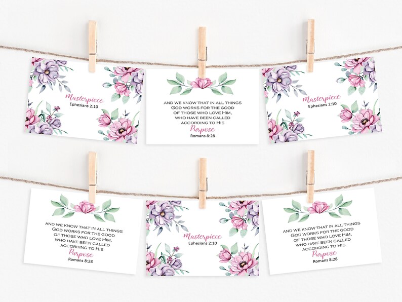 Bible Verse Affirmation Printable Cards Pink Purple Botanical ...