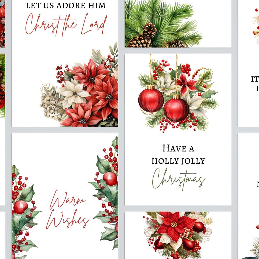 Printable Christmas Mini Cards, Set of 12 Festive 3x4 Inch Holiday ...