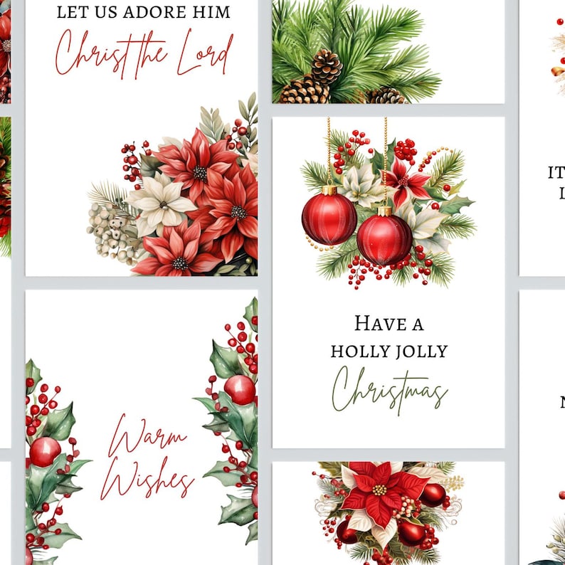Printable Christmas Mini Cards, Set of 12 Festive 3x4 Inch Holiday ...