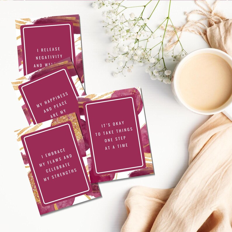 Watercolor Affirmation Cards: Self-love Quotes, Gold Accents (digital ...