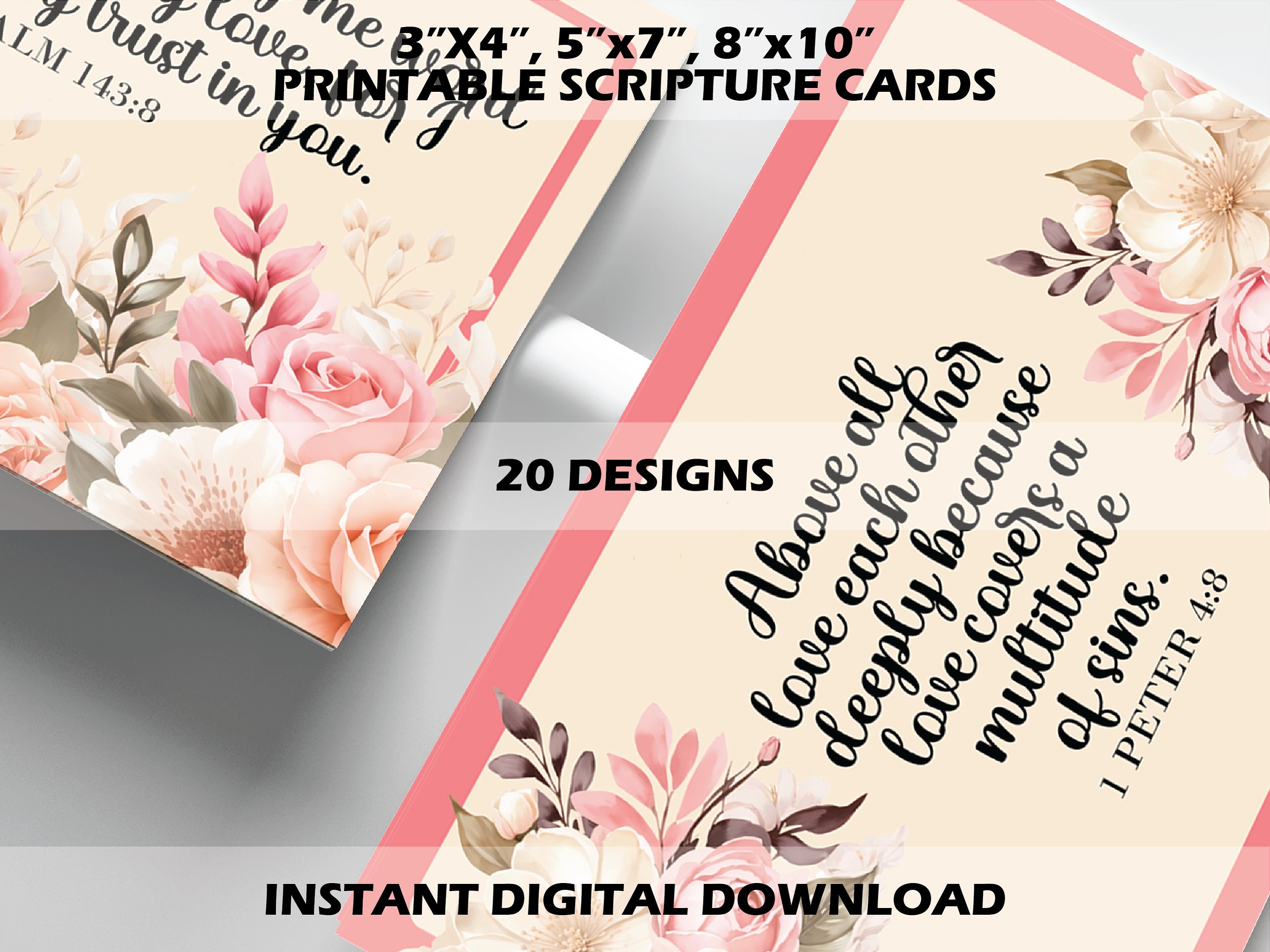 Printable Love Scripture Cards, Bible Verses With Pink Cream Flower ...